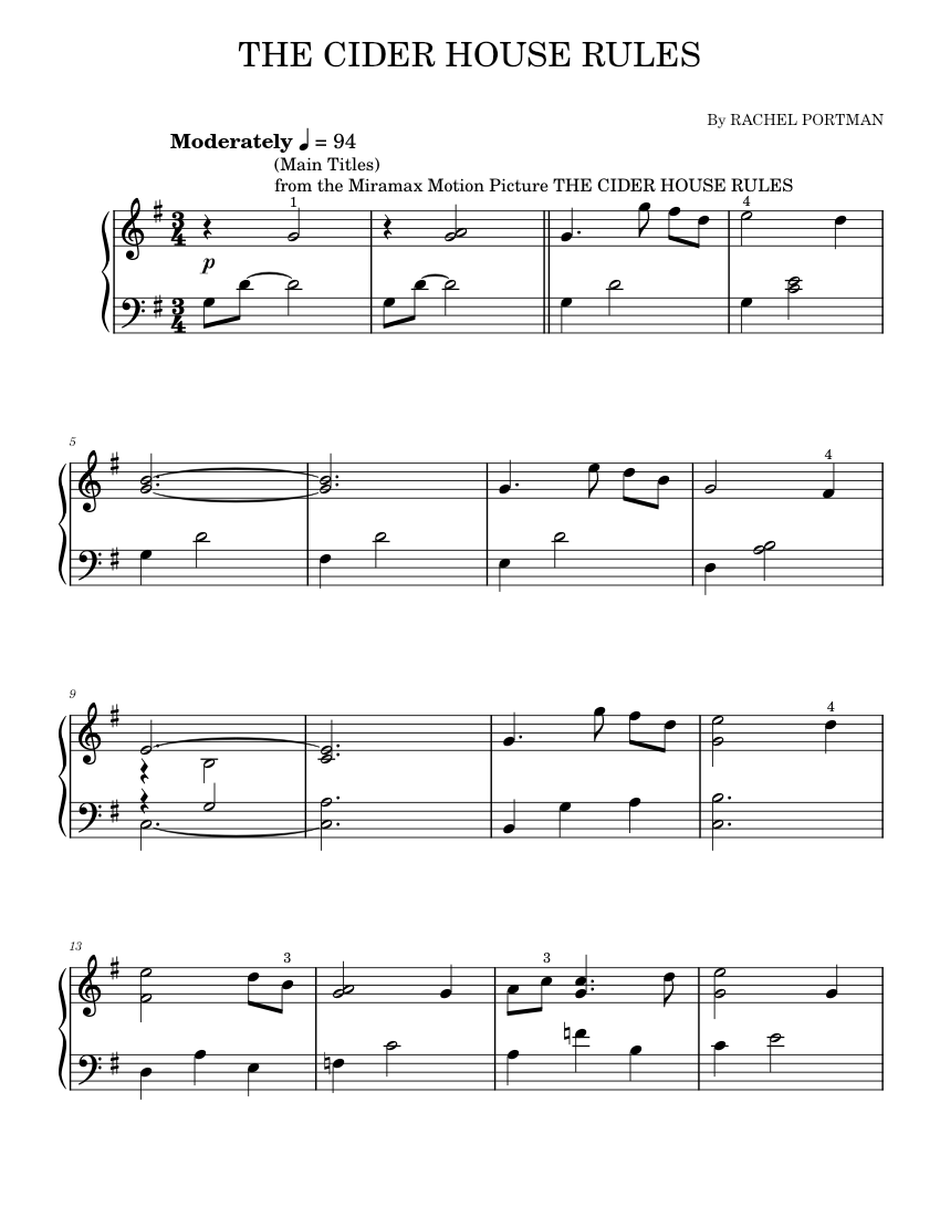 Play Official version of The Cider House Rules sheet music by Rachel ...
