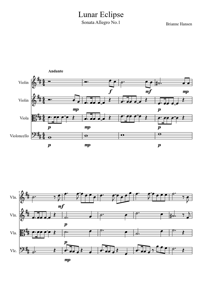 Lunar Eclipse (Sonata Allegro No.1) Sheet music for Violin, Viola ...