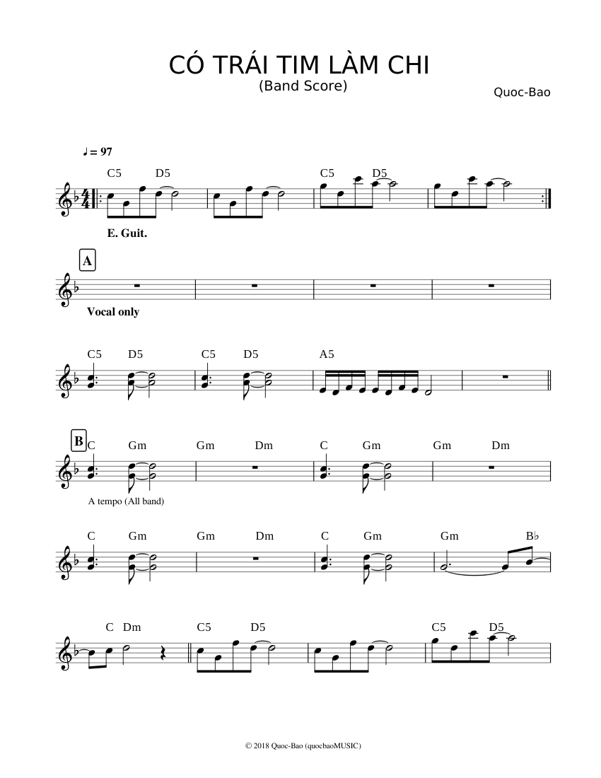 09 Co Trai Tim Lam Chi (Score) Sheet music for Piano (Rock band ...