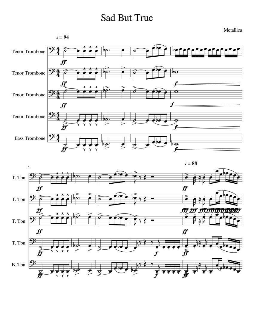Sad But True Sheet music for Trombone tenor, Trombone bass (Mixed ...