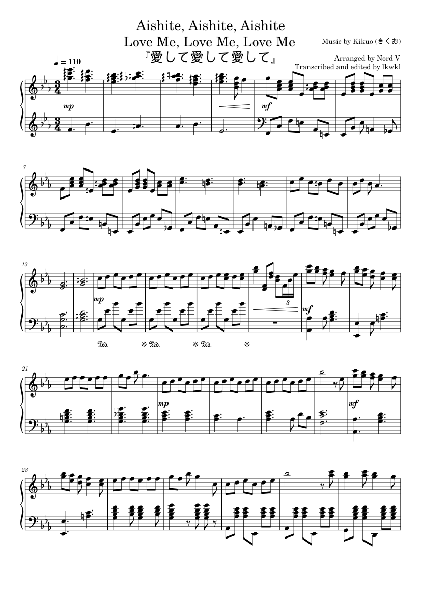 Aishite, Aishite, Aishite|Love Me, Love Me, Love Me |『愛して愛して愛して』 Sheet ...