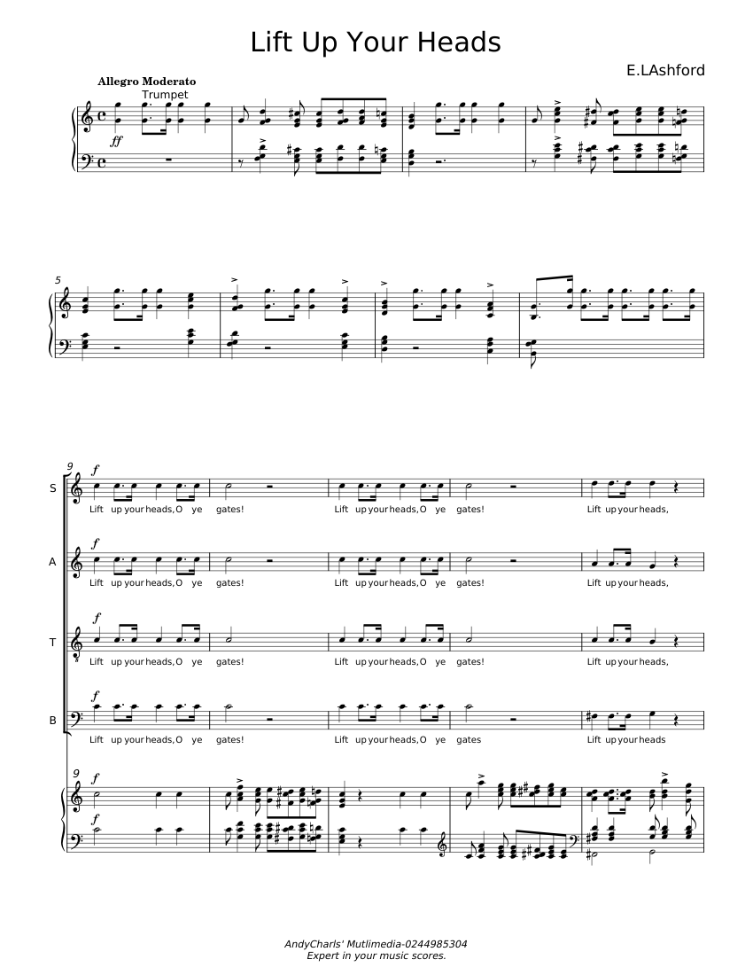 Lift Up Your Heads - Emma L. Ashford Sheet Music for Piano, Soprano ...