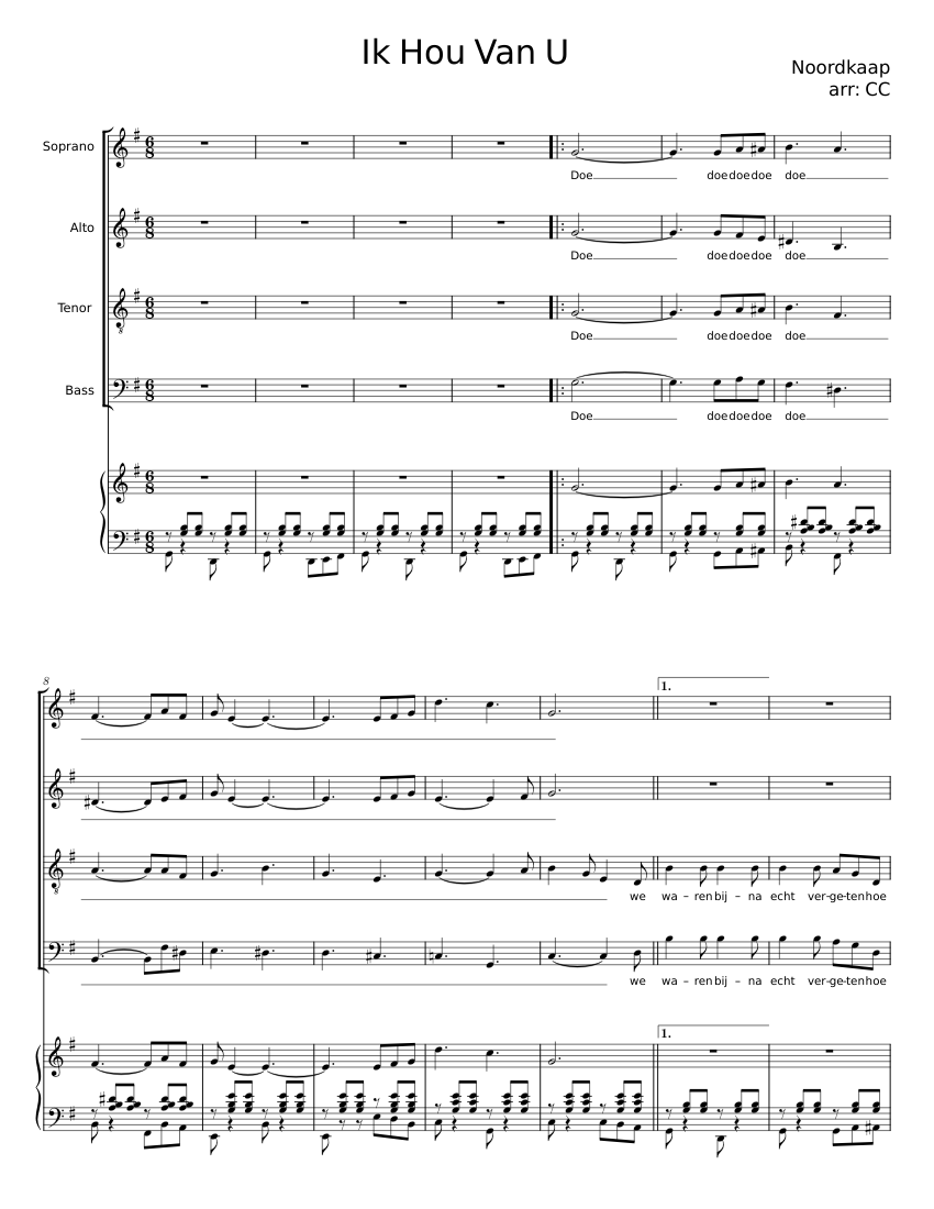 Ik hou van u - Noordkaap Sheet Music for Piano, Bass guitar ...