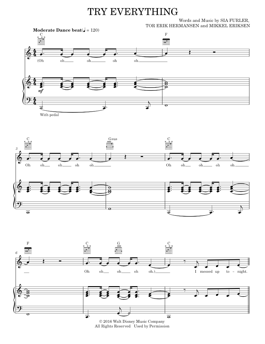 try everything Sheet music for Piano, Vocals by Shakira Official ...