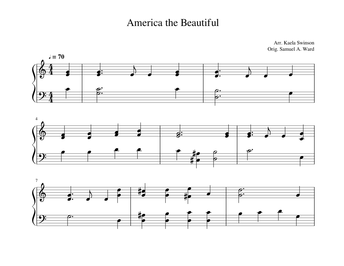 America the Beautiful Sheet music for Piano (Solo) Easy | Musescore.com