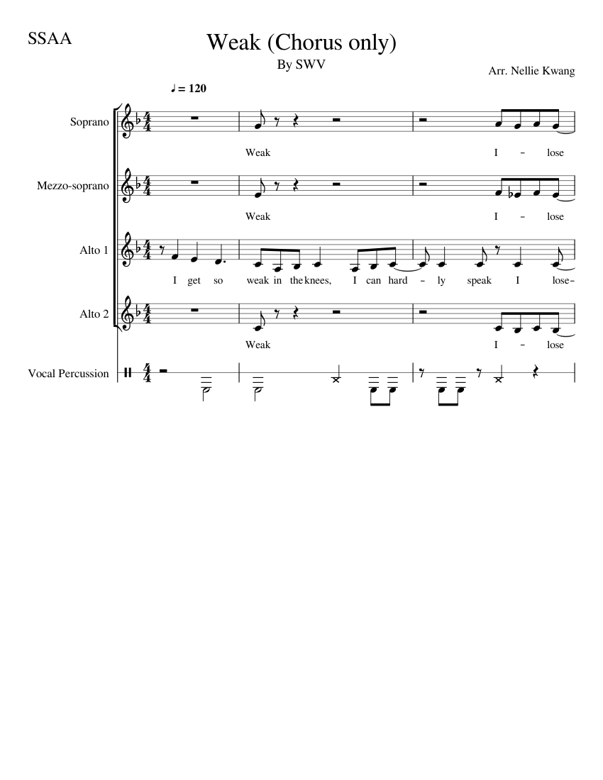 Weak (Chorus) - SWV Sheet music for Soprano, Alto, Mezzo soprano, Drum ...
