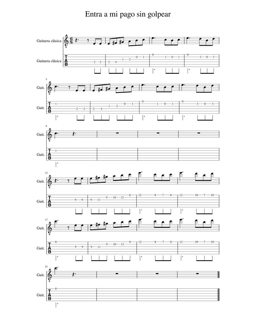 Entra a mi pago sin golpear Sheet music for Guitar (Solo) | Musescore.com