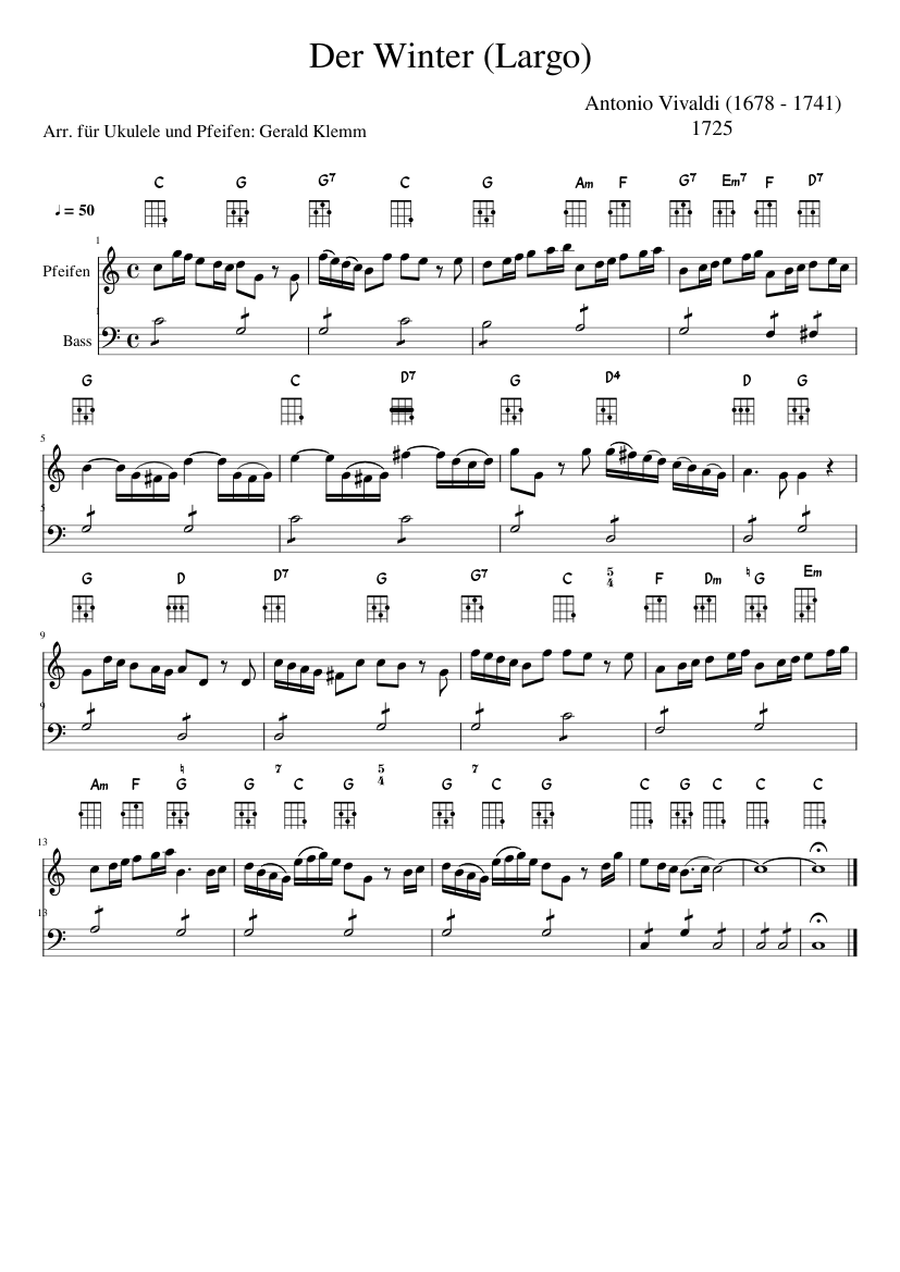 Antonio Vivaldi - Winter (Largo) (Ukulele) Sheet Music for Bass guitar ...