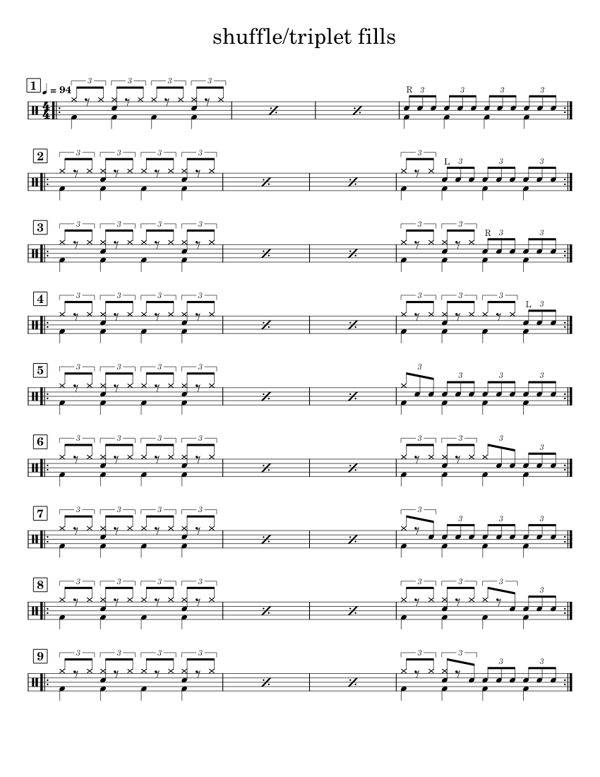 shuffle/triplet fills Sheet music for Drum Group (Solo) | Musescore.com