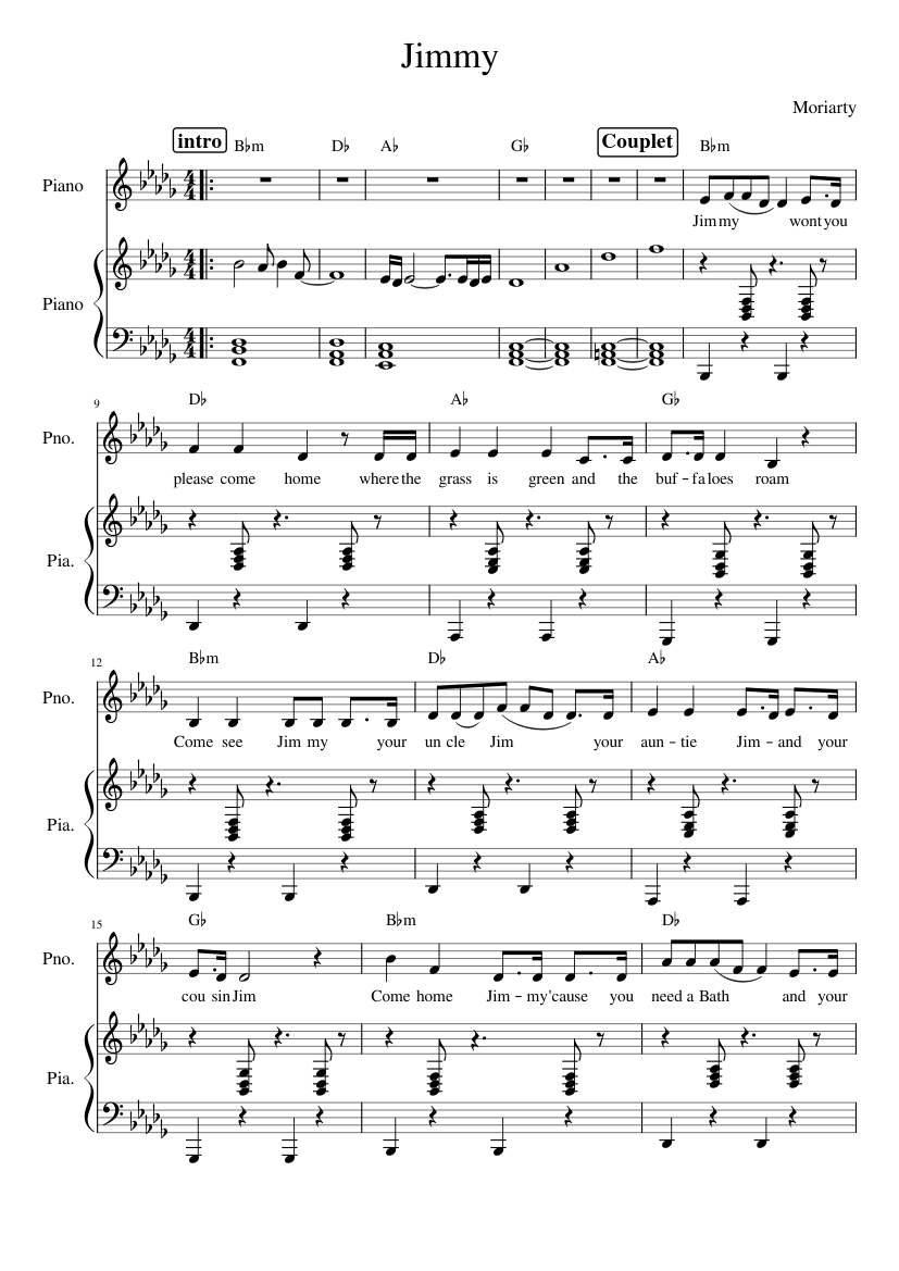 Jimmy – Moriarty Sheet music for Piano (Piano-Voice) | Musescore.com