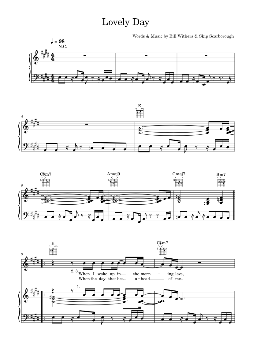 Play Official version of Lovely day Sheet Music by Bill Withers for ...