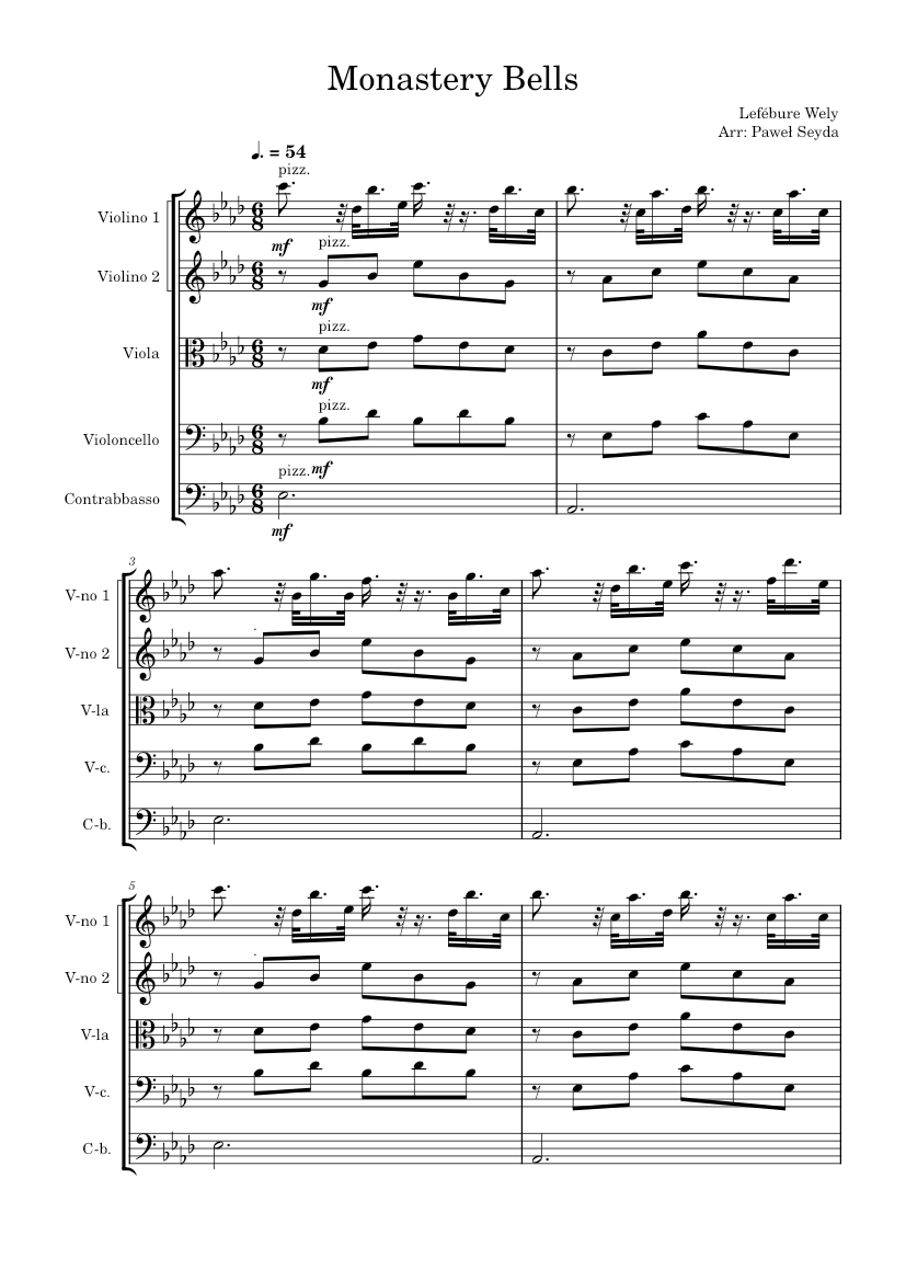 Monastery Bells Sheet Music for Contrabass, Violin, Viola, Cello ...
