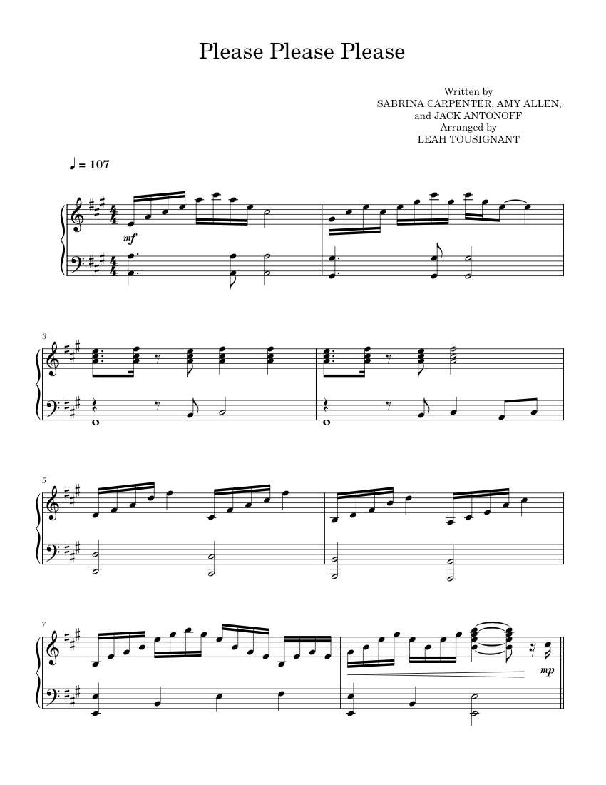 Please Please Please – Sabrina Carpenter (Sample) Sheet Music for Piano ...