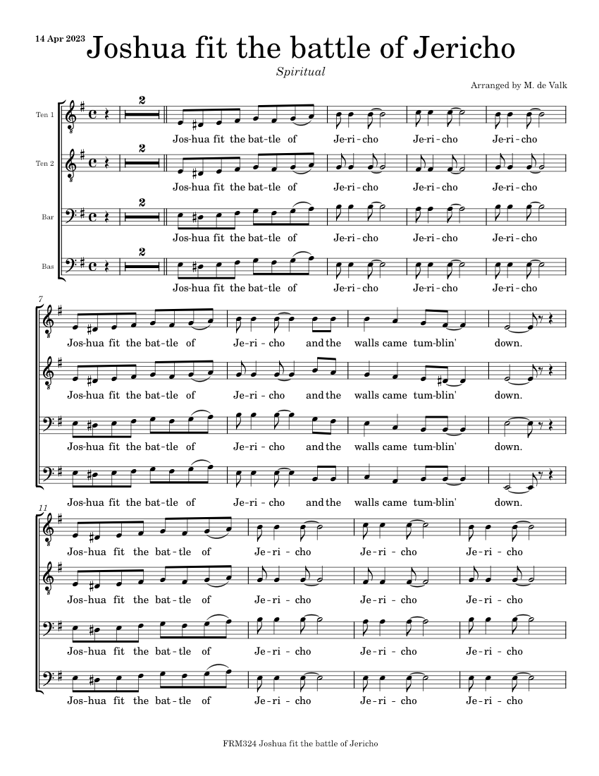 FRM324 Joshua fit the battle of Jericho-TTBB-PAR Sheet Music for Tenor ...