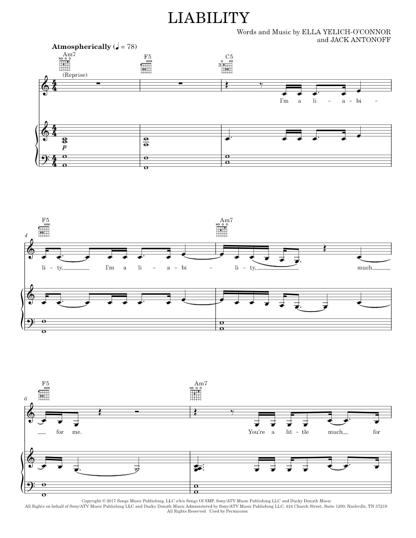 liability Sheet music for Piano, Vocals by Lorde: Music Notes by MuseScore
