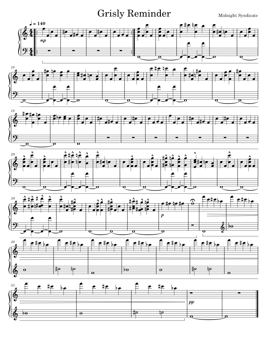 Grisly Reminder – Midnight Syndicate Sheet music for Piano (Solo) Easy ...