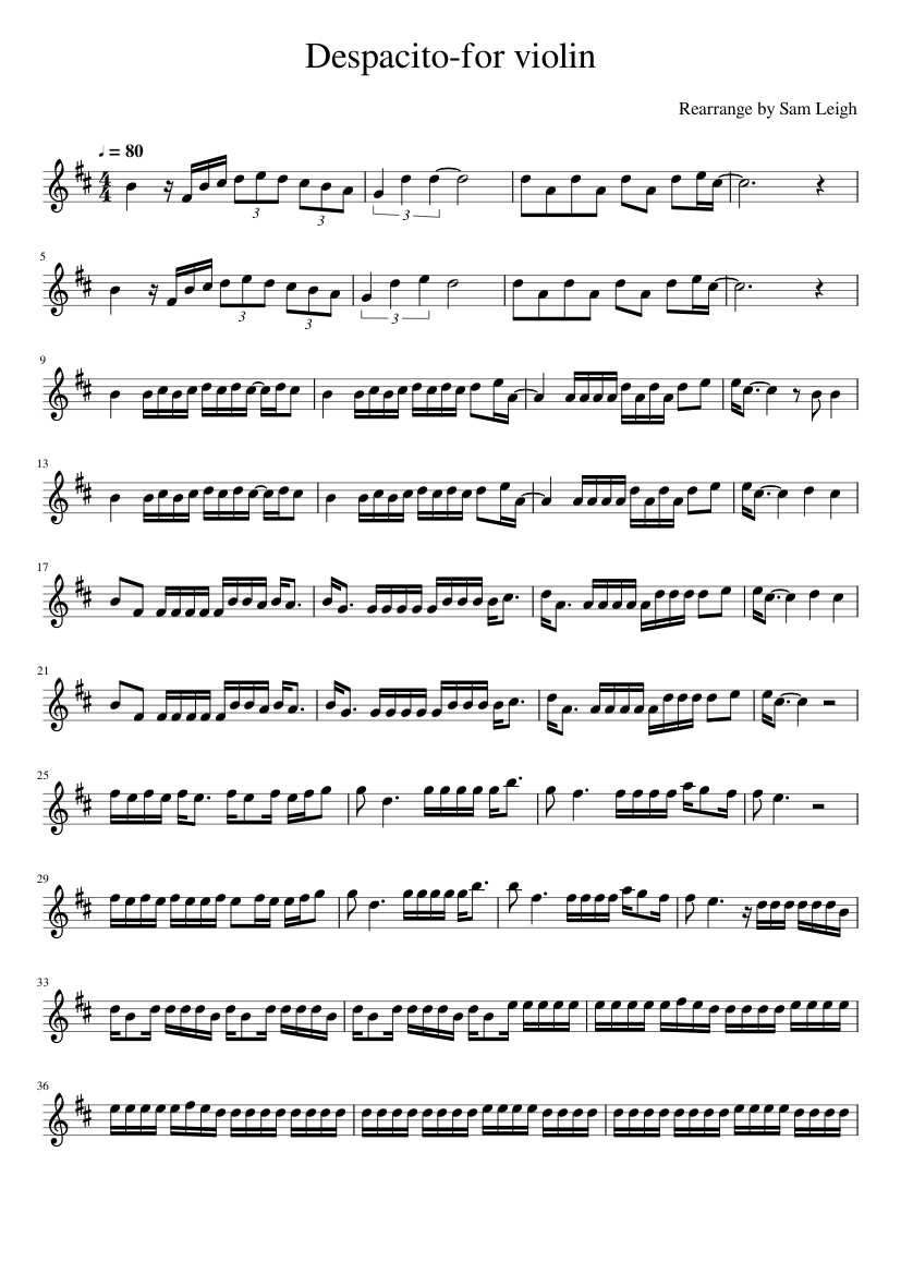 Despacito Luis Fonsi - rearranged for Violin Sheet Music for Piano ...
