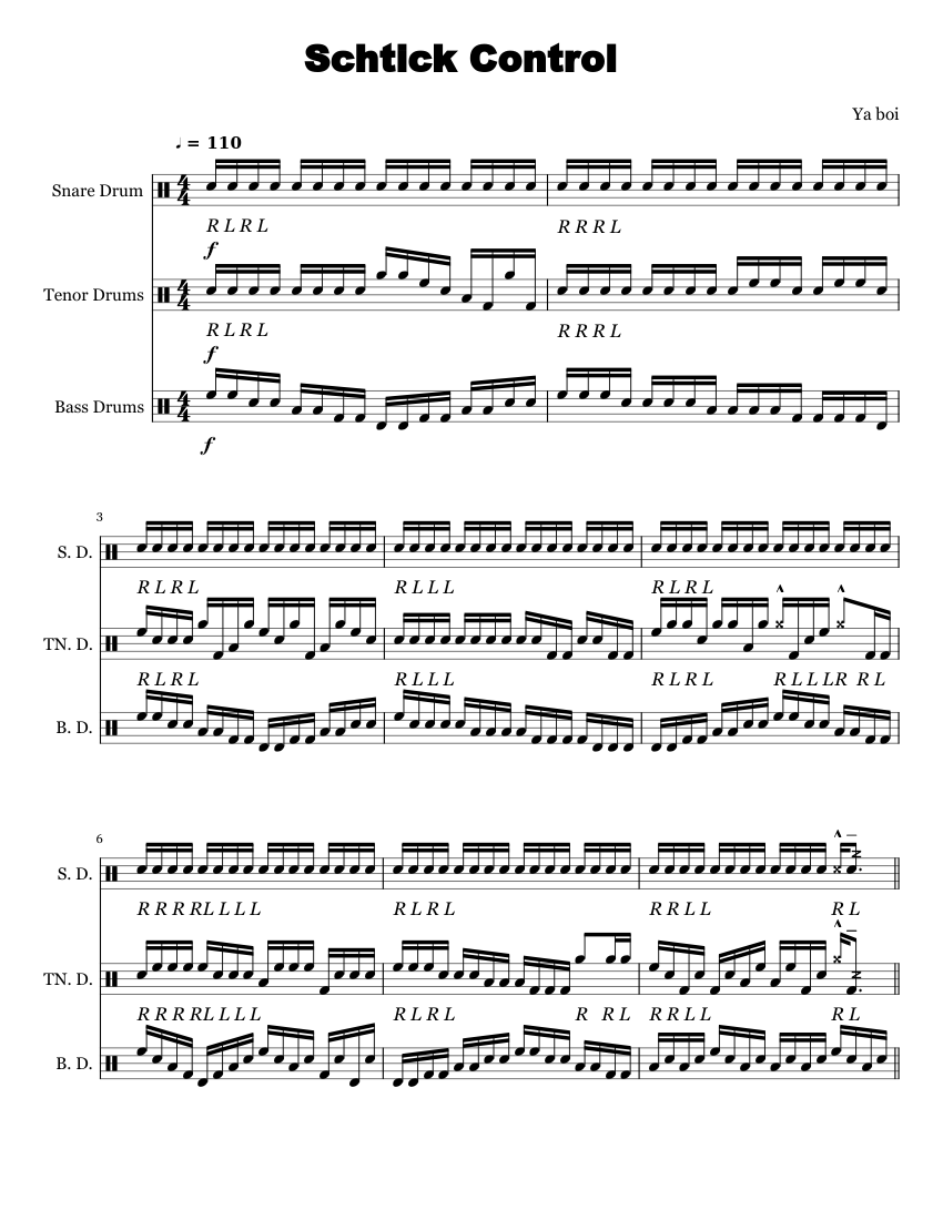 Stick Control Sheet music for Snare drum, Tenor drum, Bass drum ...