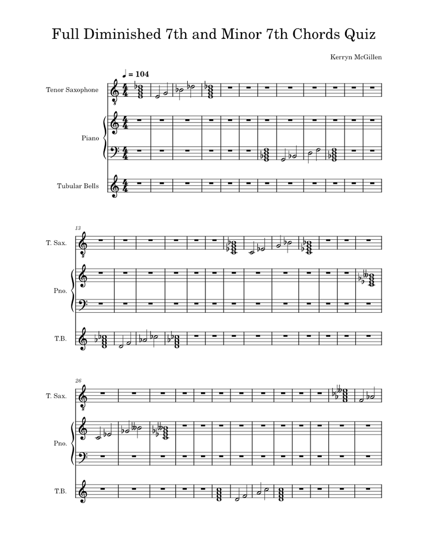Full Diminished 7th and Minor 7th Chords Quiz Sheet music for Piano ...