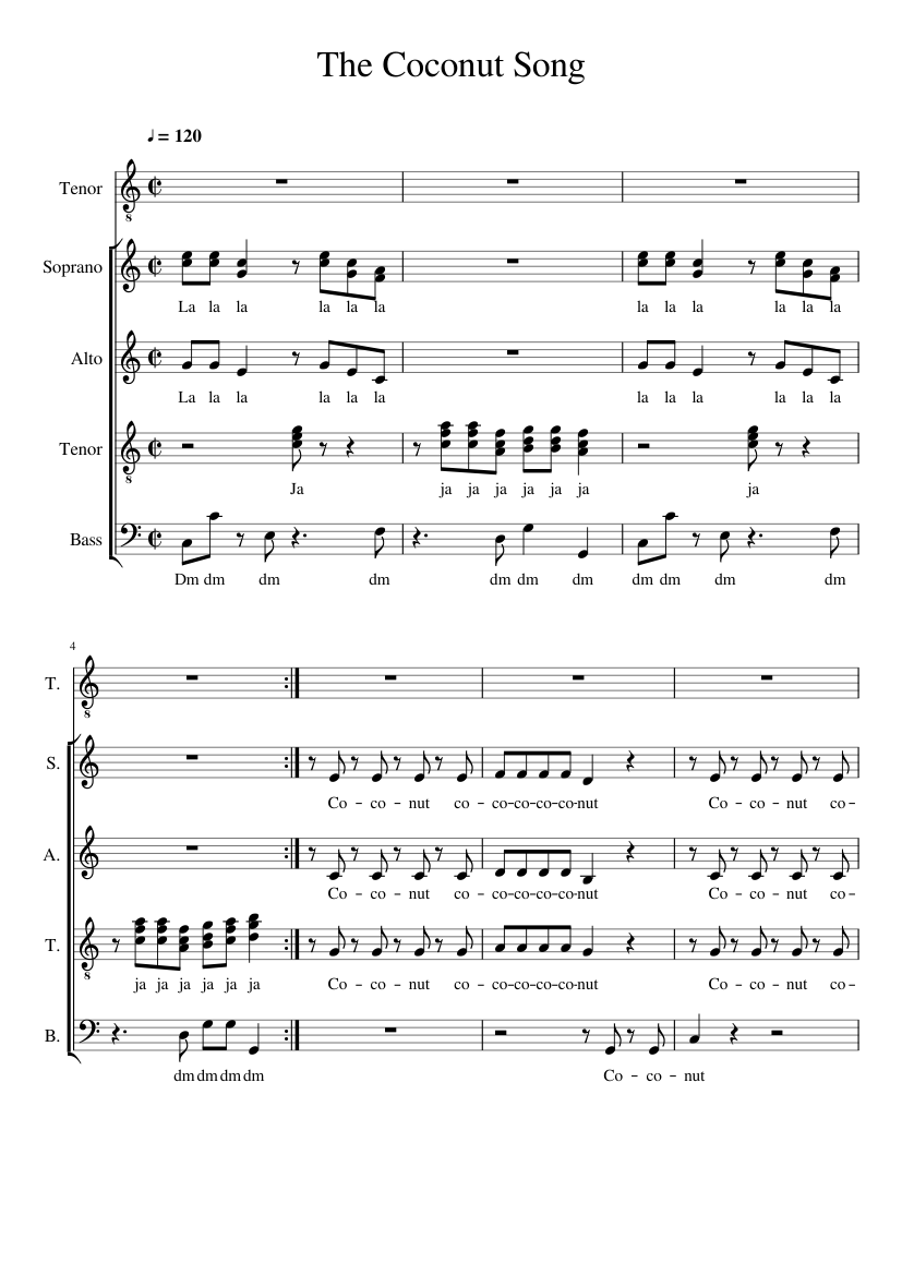 The Coconut Song Sheet Music for Soprano, Alto, Tenor, Bass voice ...
