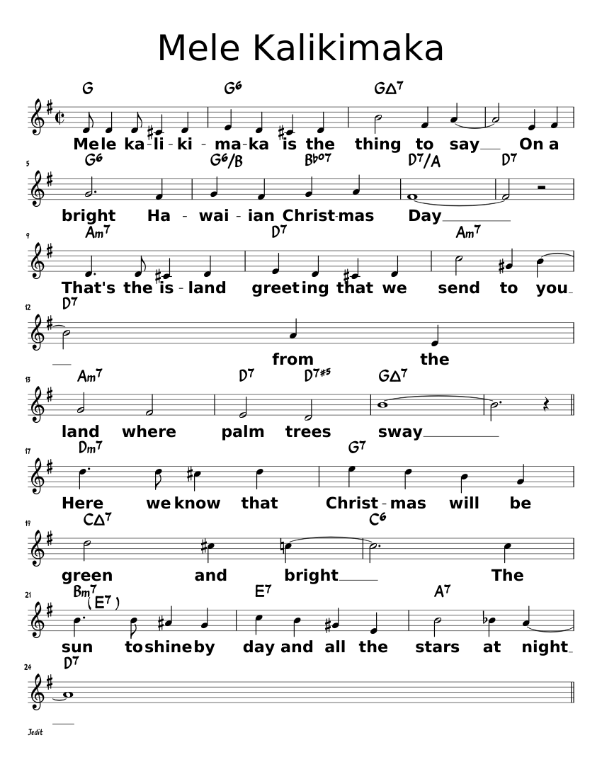 Mele Kalikimaka Sheet Music with Chords for Piano (Solo) Easy ...