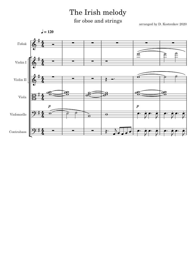 the Irish melody Sheet music for Oboe, Viola, Strings group, Woodwinds ...