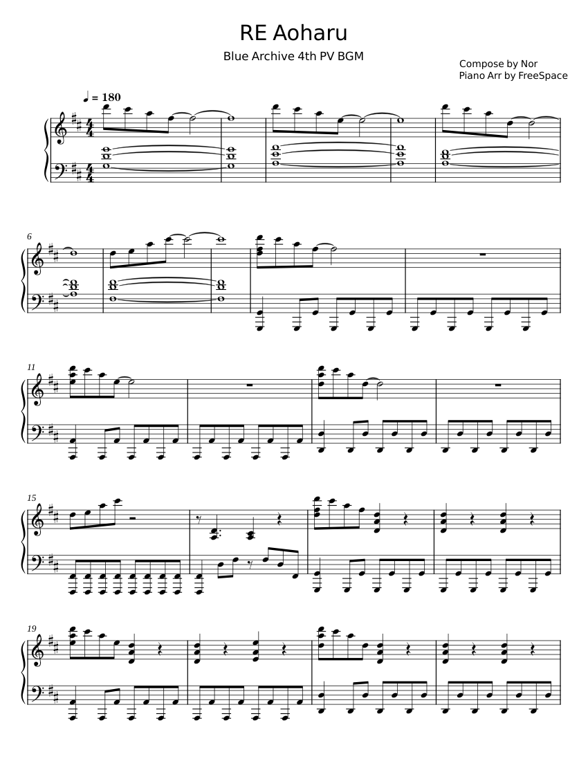 Re Aoharu - Nor Sheet music for Piano (Solo) | Musescore.com