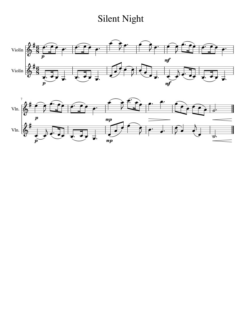 Silent Night Sheet music for Violin (String Duet) | Musescore.com