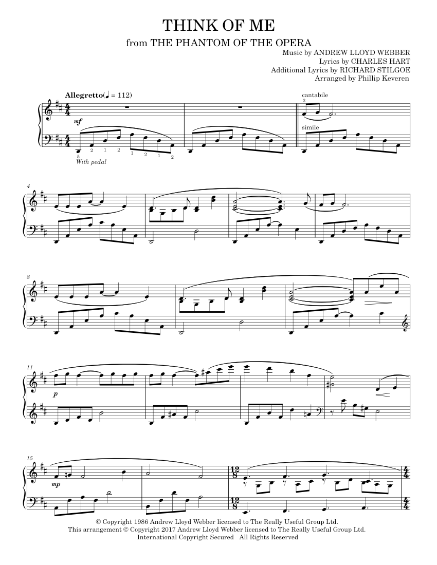 think of me Sheet music for Piano by Andrew Lloyd Webber: Music Notes ...
