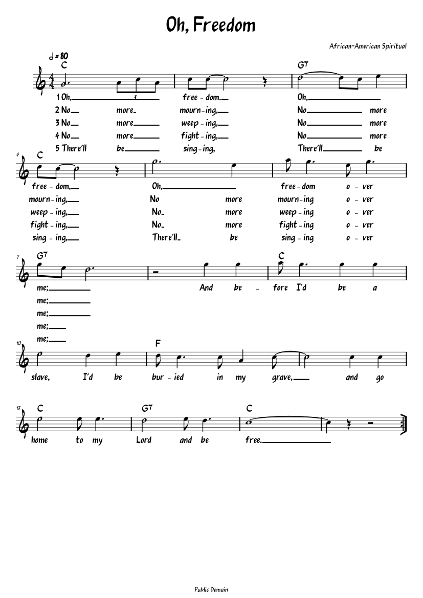 Oh, Freedom (Lead sheet with lyrics ) Sheet music for Piano (Solo ...