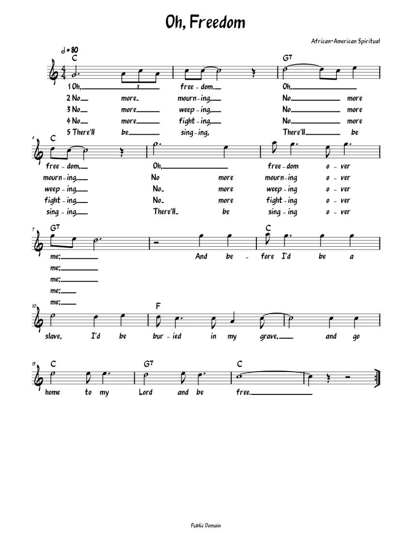 Oh, Freedom (Lead sheet with lyrics ) Sheet music for Piano (Solo ...