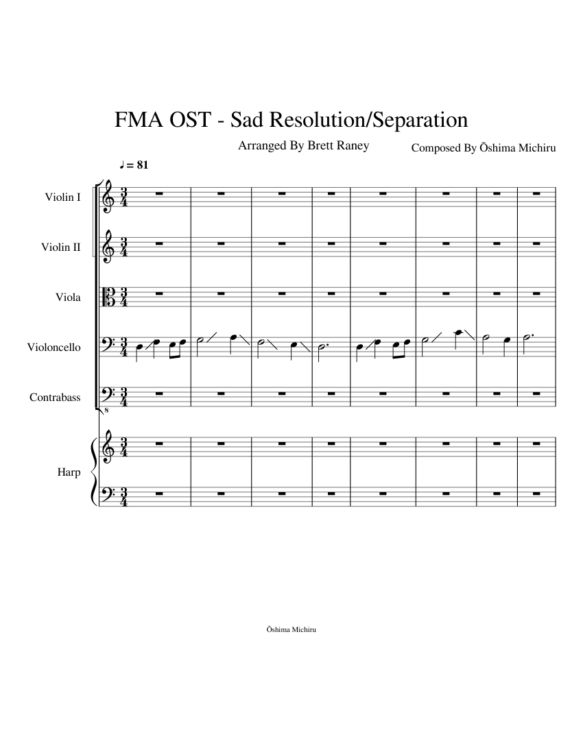 FMA - Sad Resolution (Separation) Sheet music for Contrabass, Violin ...
