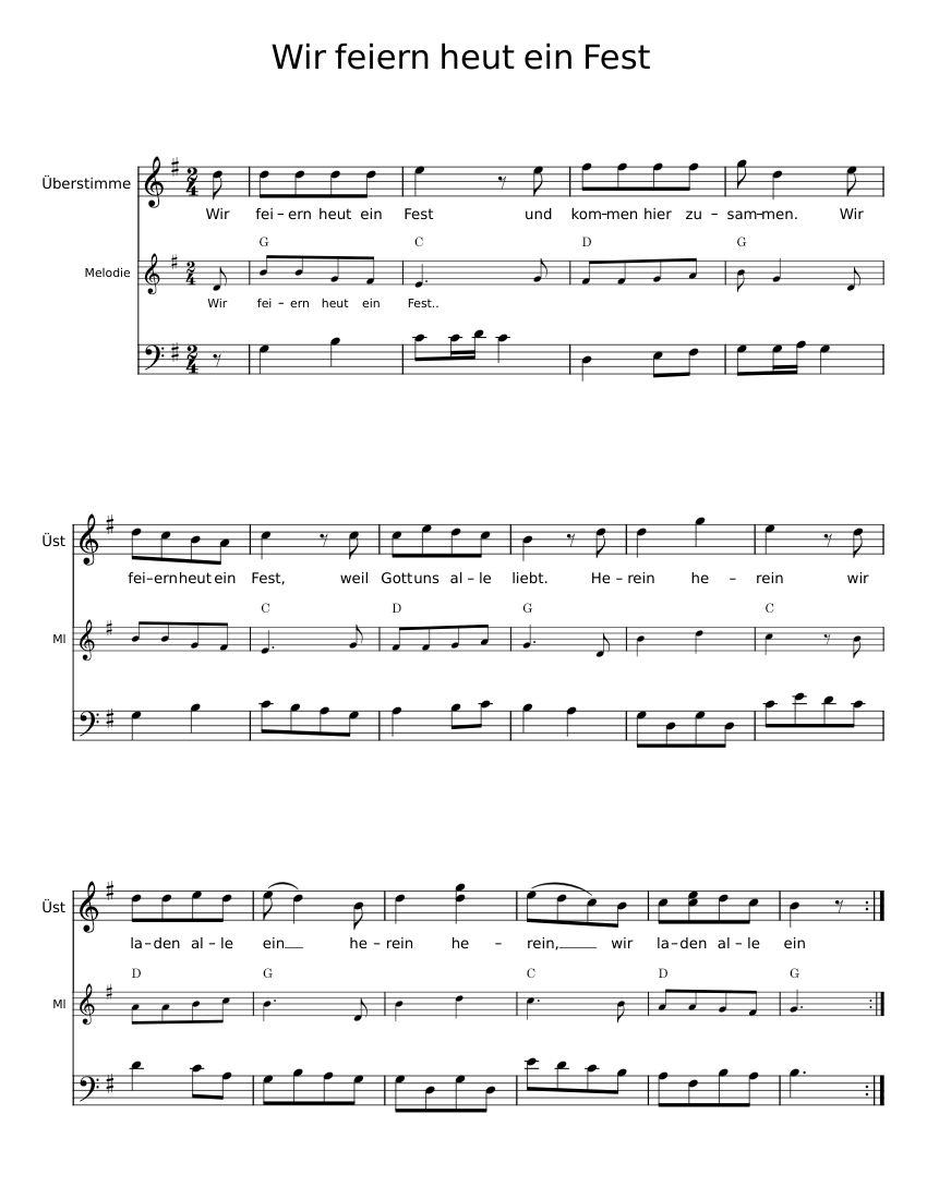 Wir feiern heut ein Fest Sheet Music with Chords for Guitar, Bass ...