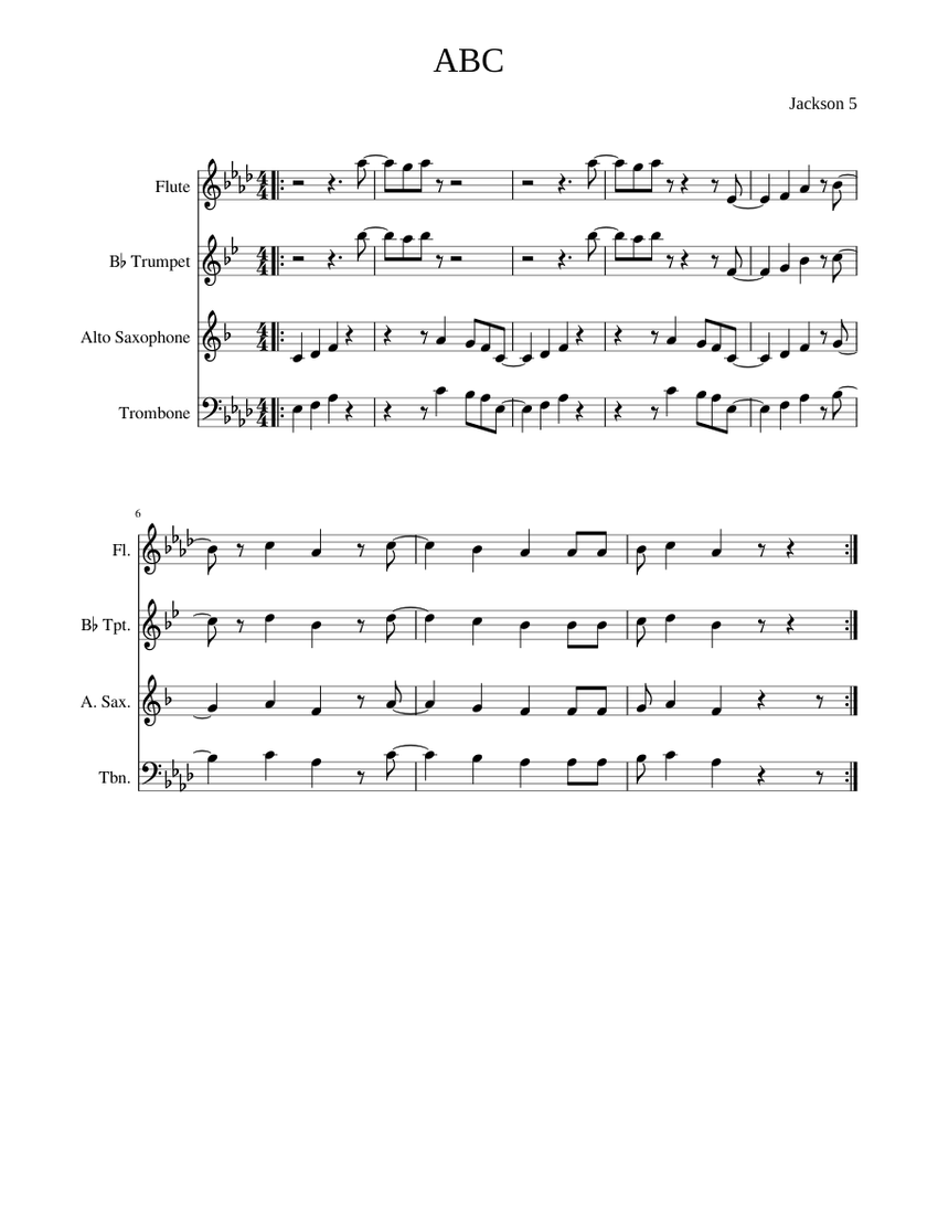 ABC - Jackson 5 Sheet music for Trombone, Flute, Saxophone alto ...