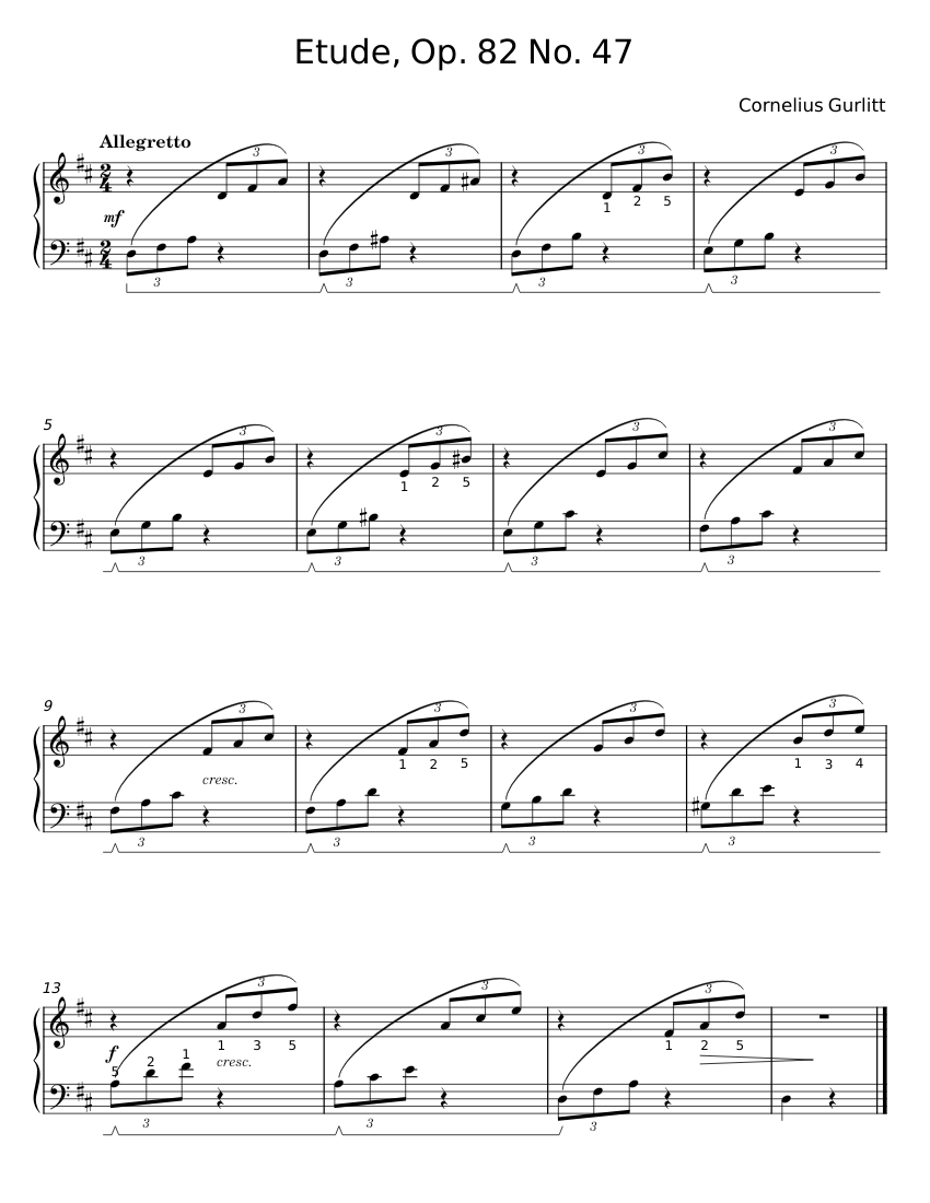 Etude, Op. 82 No. 47 - Cornelius Gurlitt Sheet music for Piano (Solo) Easy | Musescore.com