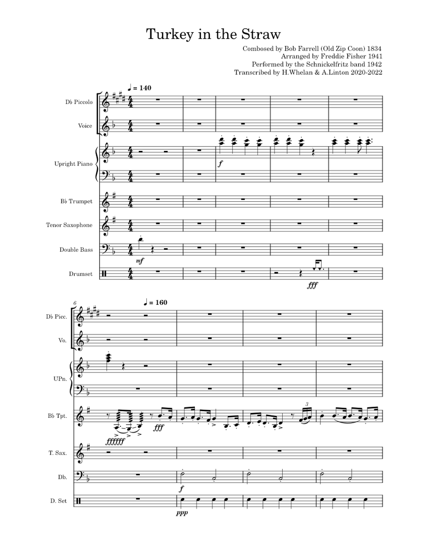 Turkey in the straw (1942 version) Sheet music for Piano, Flute piccolo ...