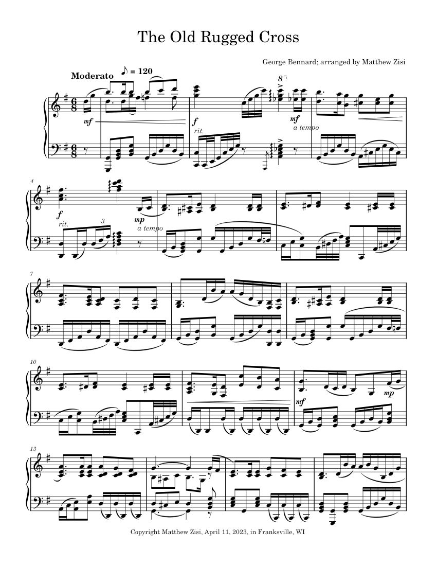 The old rugged cross – George Bennard The Old Rugged Cross 2nd version Sheet Music for Piano ...