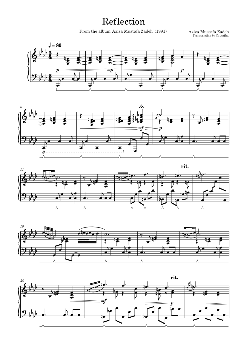 Reflection – Aziza Mustafa-Zadeh Sheet music for Piano (Solo ...