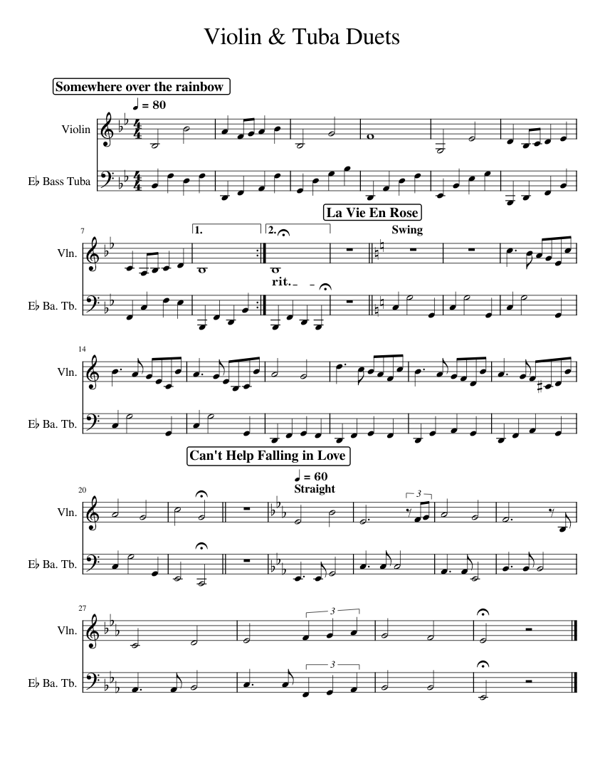 Violin and Tuba duets - piano tutorial