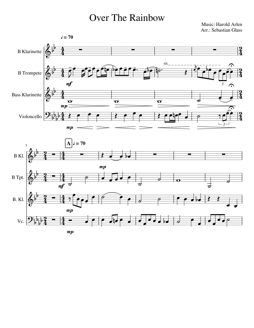 Over The Rainbow Sheet music for Clarinet in b-flat, Clarinet bass ...