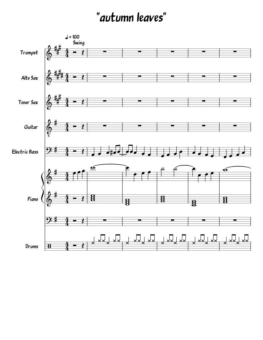 "autumn leaves" Sheet music for Piano, Saxophone alto, Saxophone tenor ...