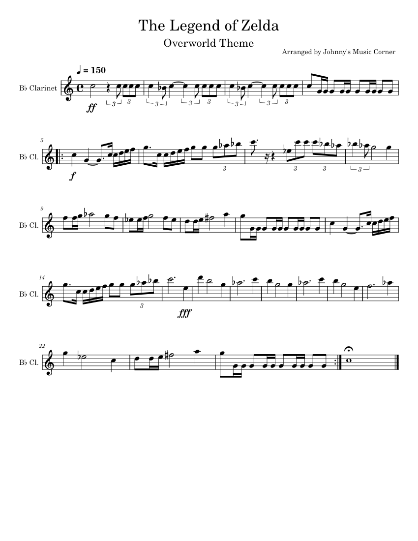 The Legend Of Zelda Main Theme for Bb Clarinet Sheet music for Clarinet in b-flat (Solo ...