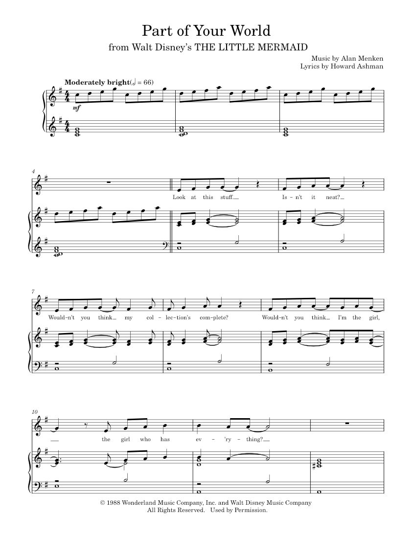 Part of Your World Sheet music for Piano, Vocals: Music Notes
