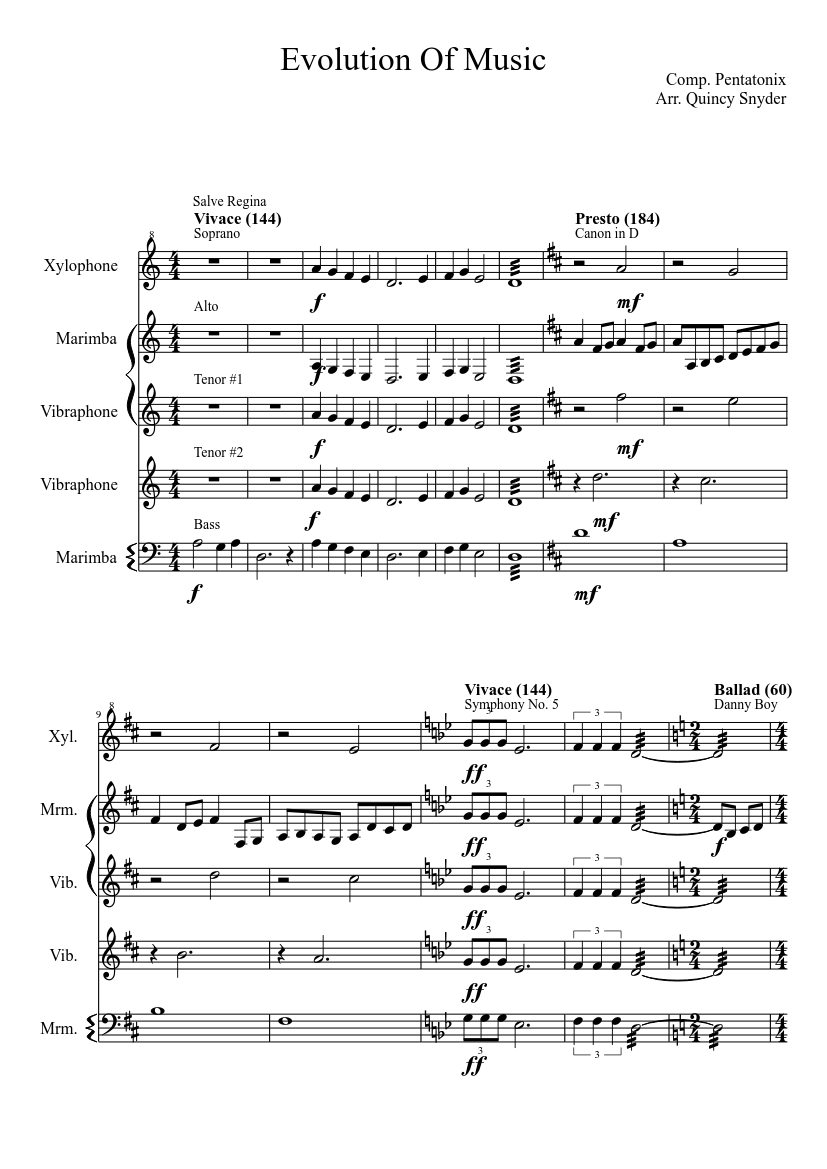 Evolution of Music by Pentatonix (Percussion Ensemble) Sheet music for Vibraphone, Marimba ...