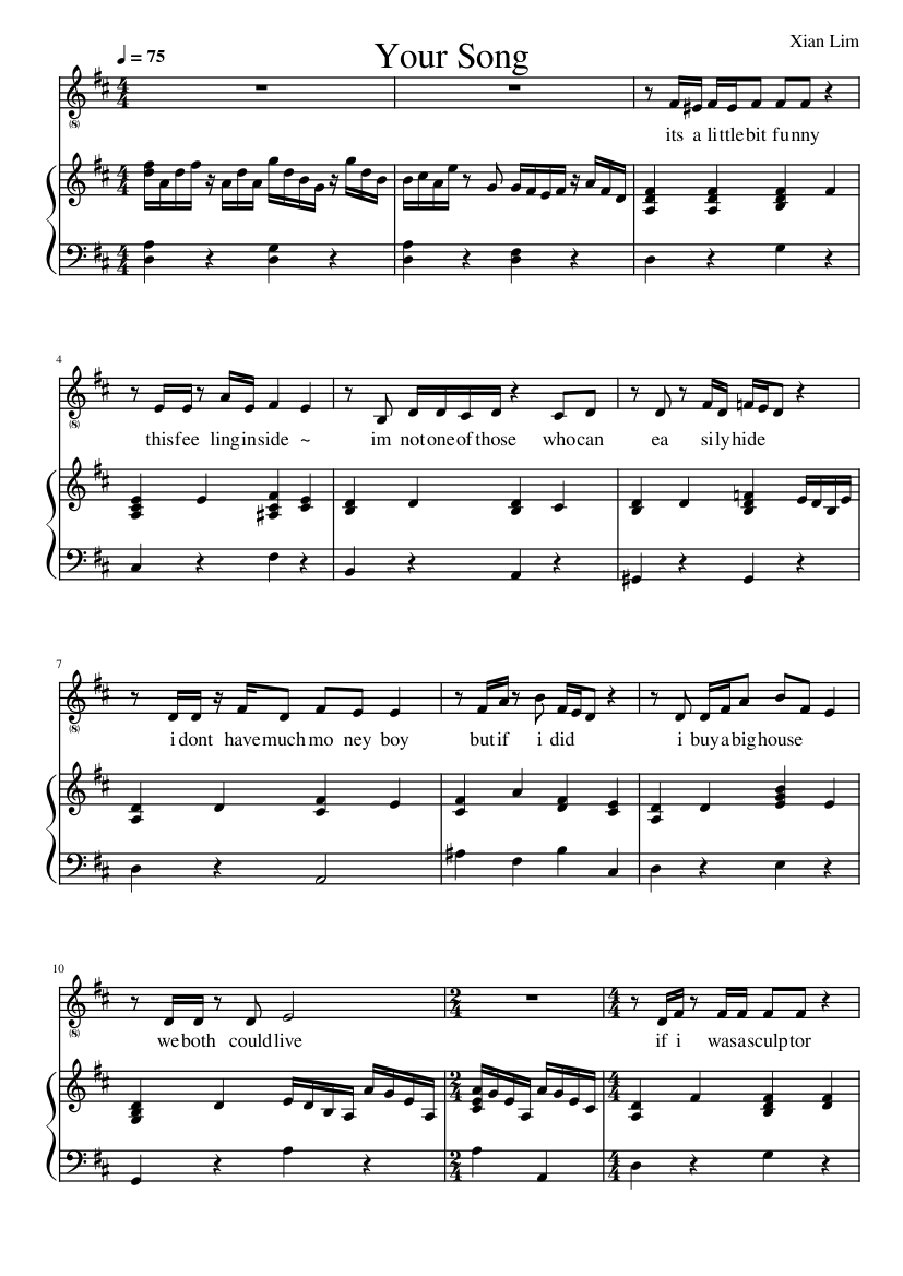 Your_Song Original File Sheet music for Piano, Vocals (Piano-Voice ...