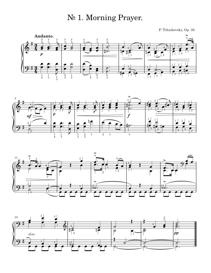 Morning Prayer, Op. 39, No. 1 – Pyotr Ilyich Tchaikovsky Sheet Music ...