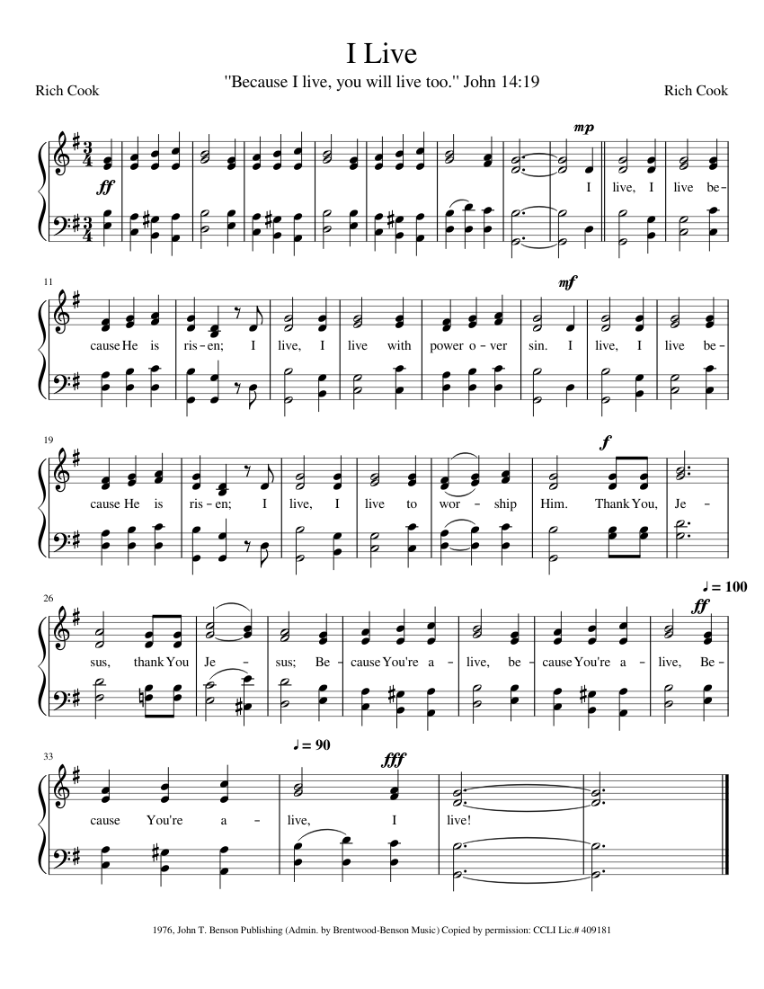 I Live Sheet music for Piano (SATB) Easy | Musescore.com