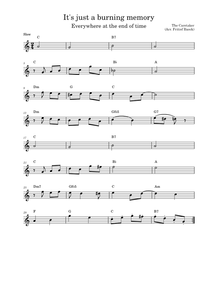 It's just a burning memory – The Caretaker Sheet music for Saxophone ...