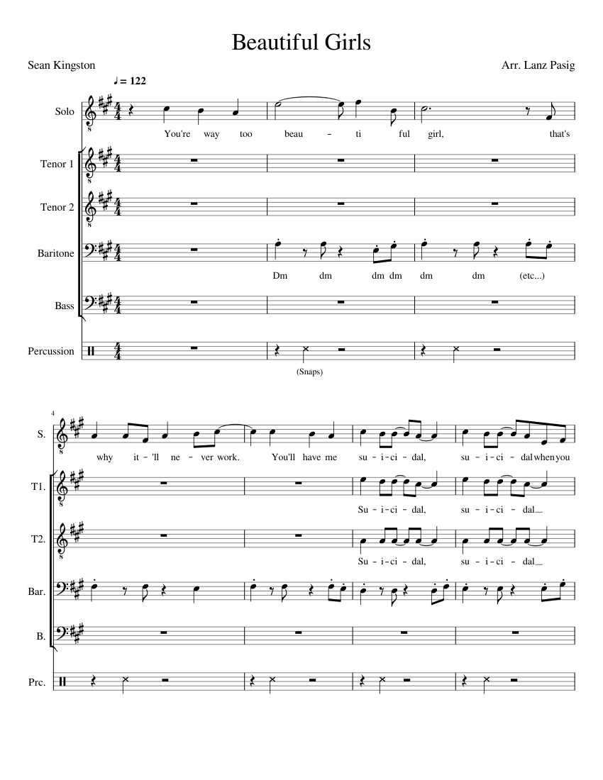 Beautiful Girls Sheet Music for Tenor, Bass voice, Vocals, Baritone ...