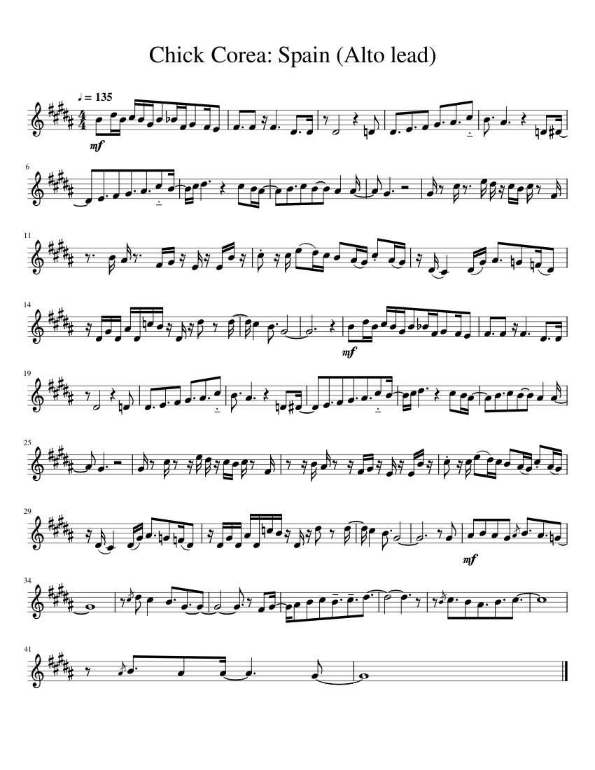 Chick Corea Spain Alto lead transcription (WIP) Sheet music for ...